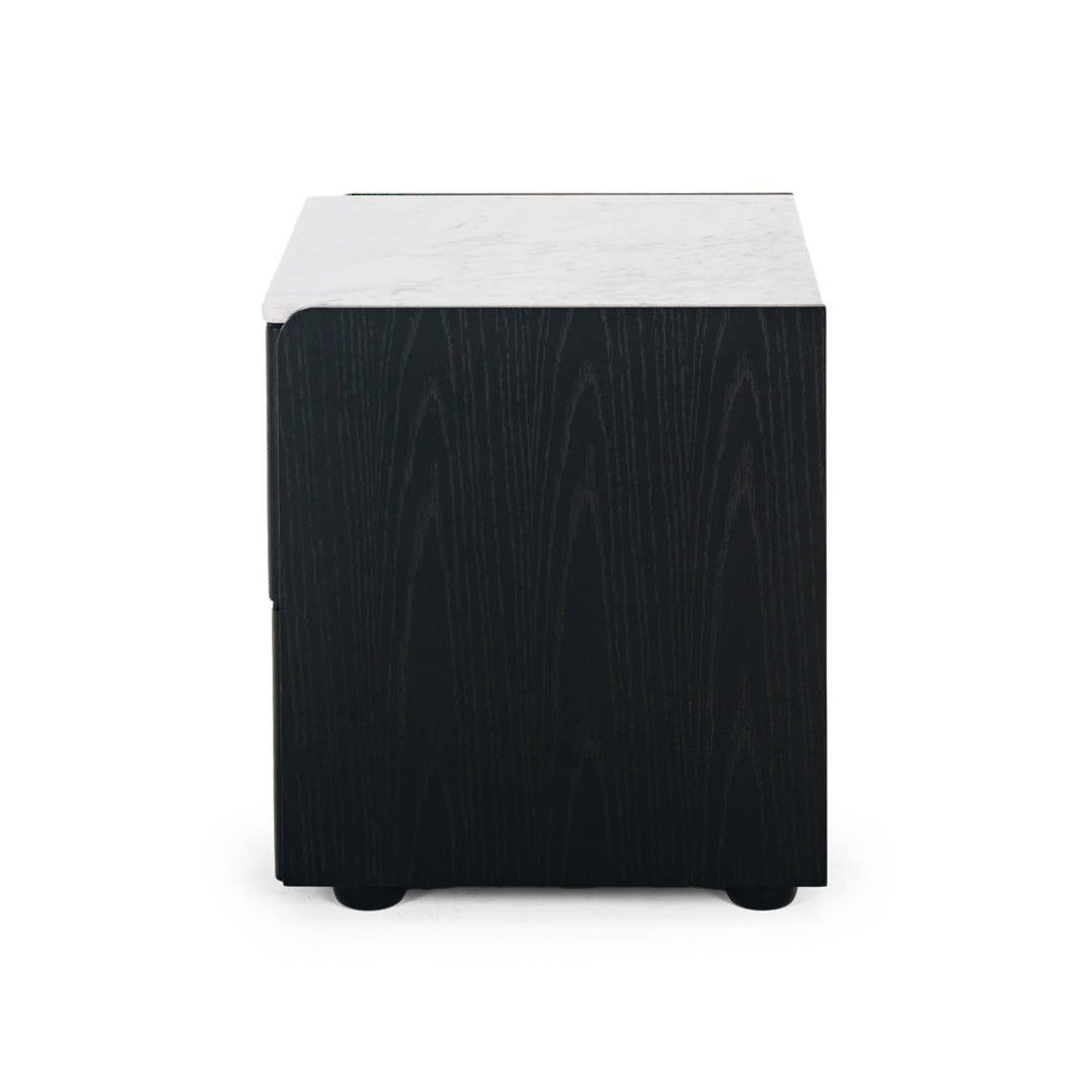 Cube Black Oak Side Table 2 drawer - Marble Top | Urbano Interiors