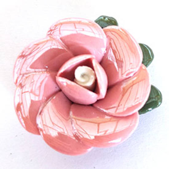 Handmade porcelain rose, 35mm: White - The Bead Hold